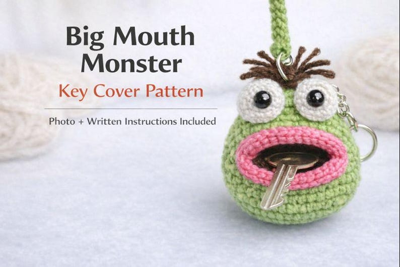 Monster Crochet Key Cover Pattern | Big Mouth Amigurumi (PDF Pattern ...