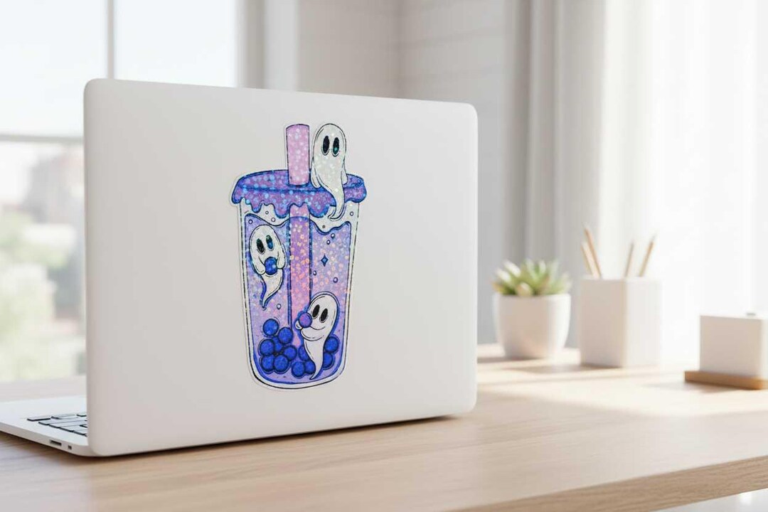 Purple Ghost Boba Tea Sticker: Kawaii Spooky Vinyl Decal - Etsy