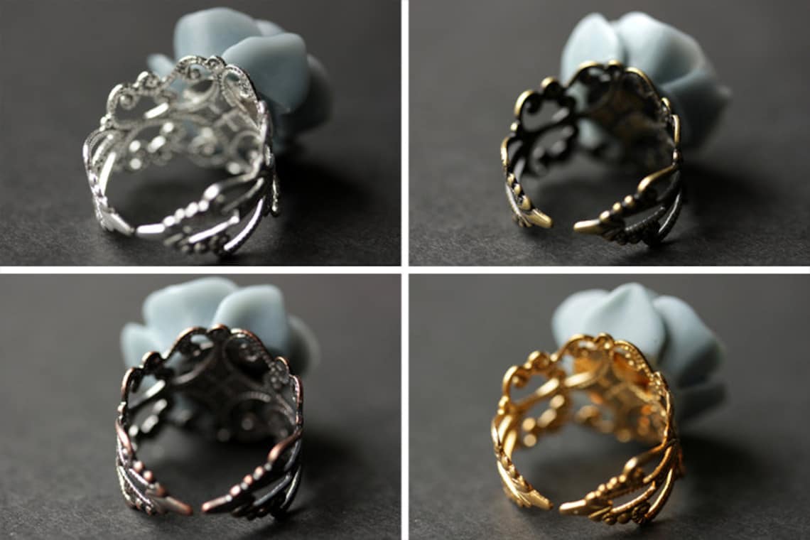 Gray Blue Rose Ring. Blue Grey Flower Ring. Gold Ring. Silver - Etsy