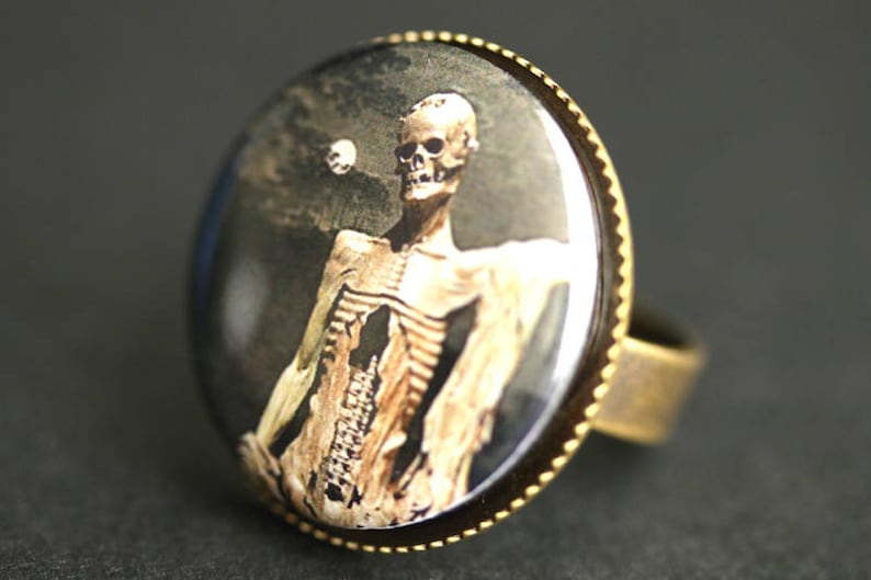 Creepy Skeleton Ring. Goth Print Button Ring. Zombie Ring. | Etsy