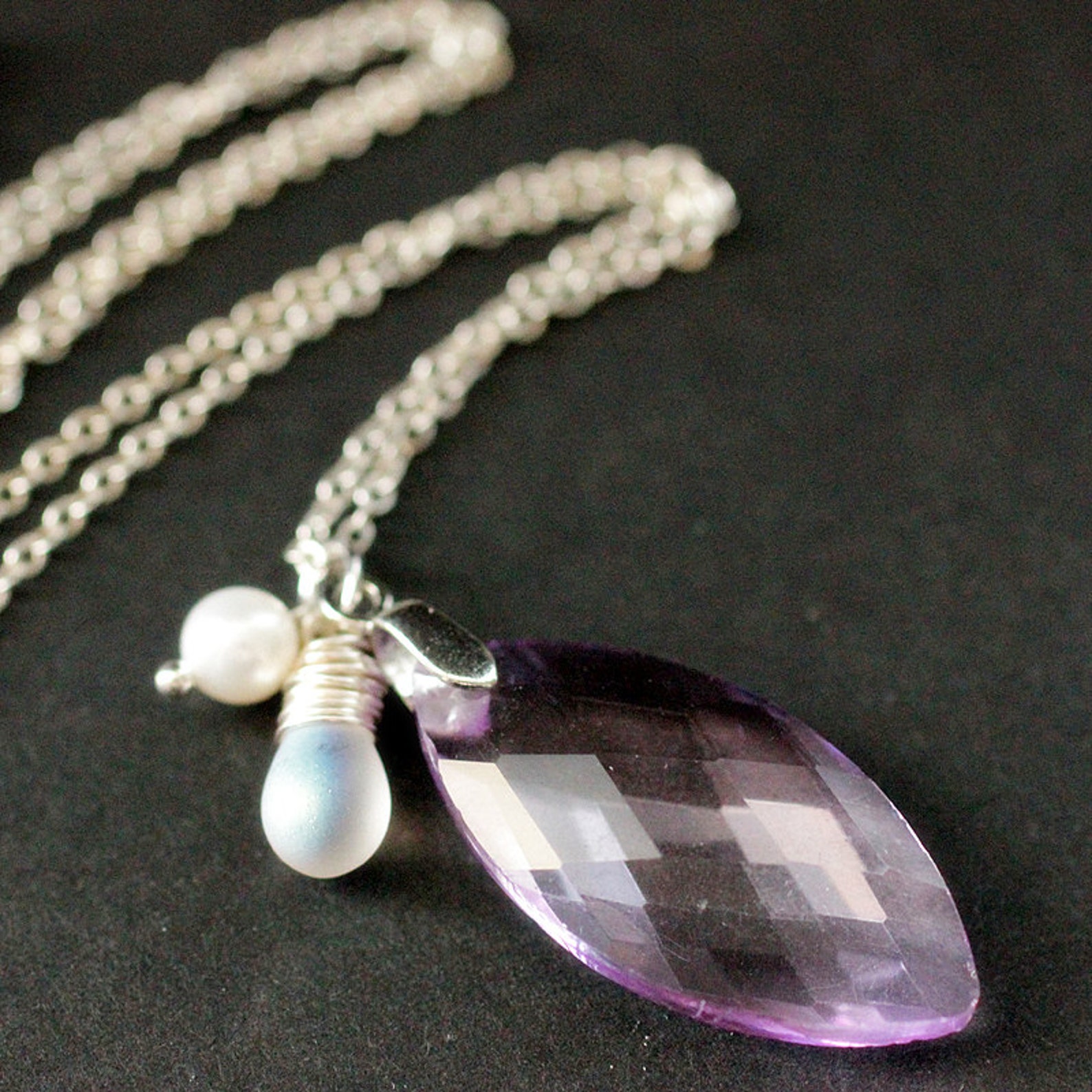 Lavender Crystal Necklace. Lavender Necklace With Fresh Water Pearl and ...