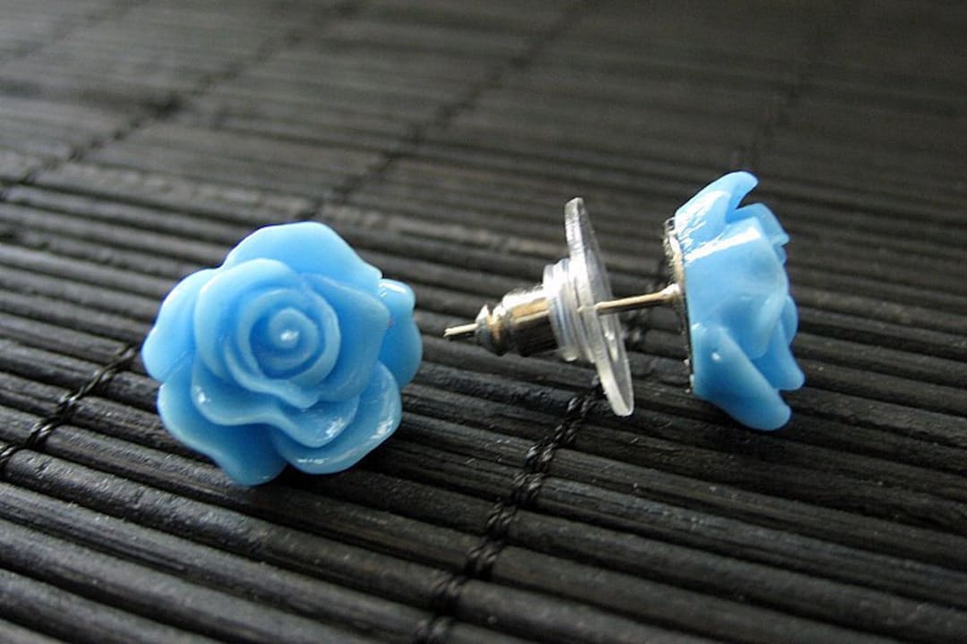 Flower Earrings: Blue Rose Earrings. Silver Post Earrings. Flower ...