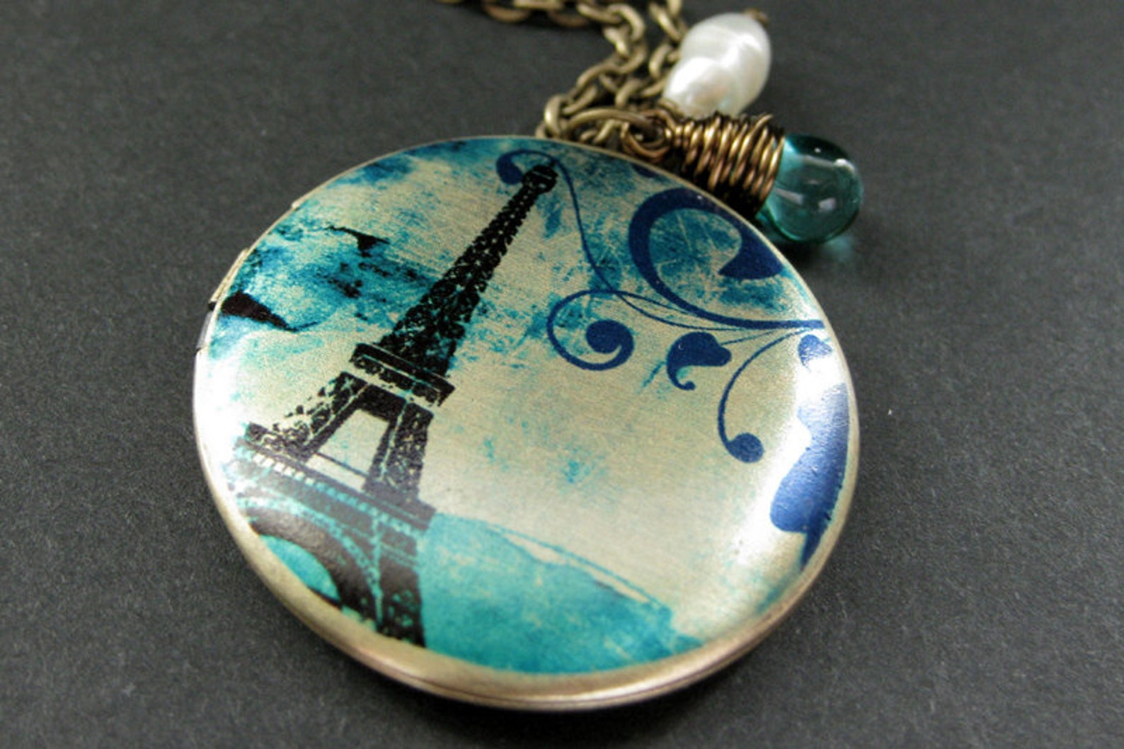 Teal Paris Locket Necklace. Eiffel Tower Necklace. Paris - Etsy