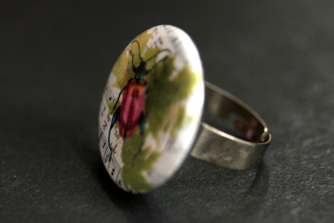 Red Beetle Ring. Red Bug Ring. Entomology Ring. Graphic Button | Etsy