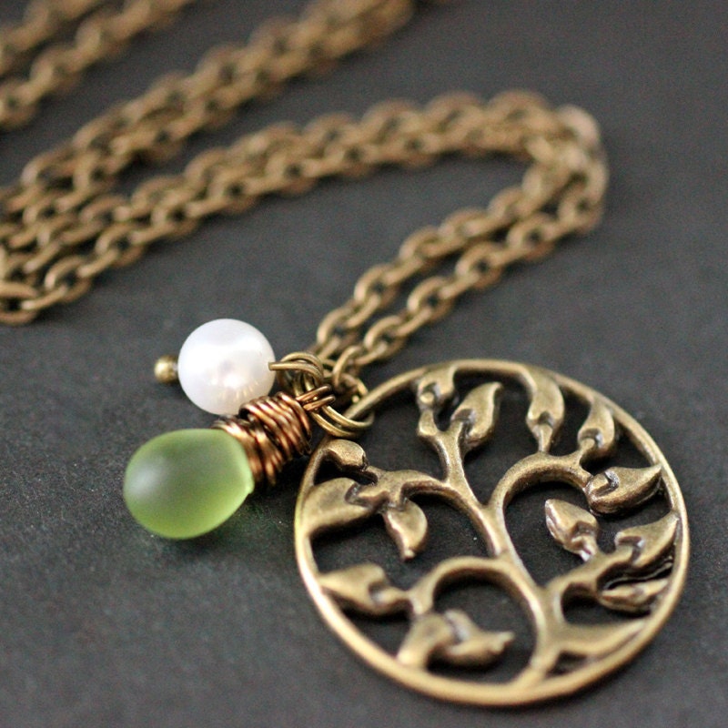 Tree Necklace. Tree of Life Necklace. Leafy Brocade Necklace With Glass ...