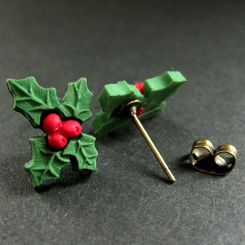 Holly Earrings. Holiday Earrings. Christmas Earrings. Post - Etsy