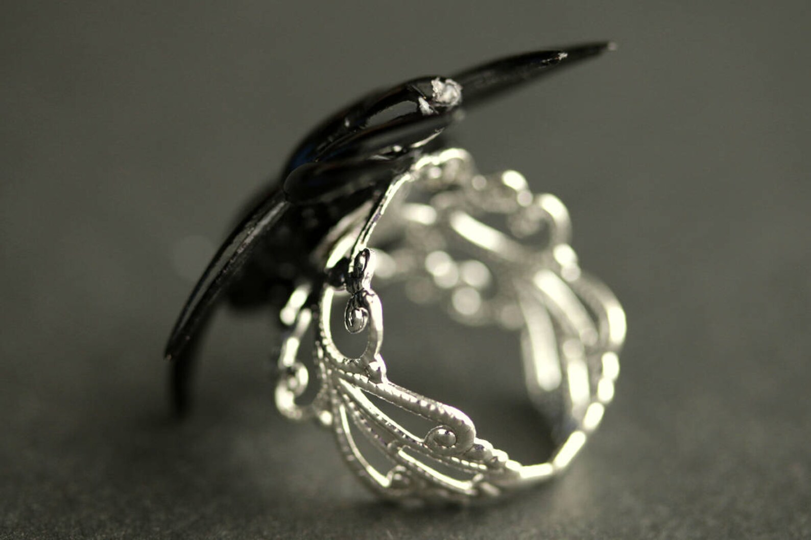 Black Spider Ring. Halloween Ring. Filigree Ring. Adjustable Ring. Gold ...