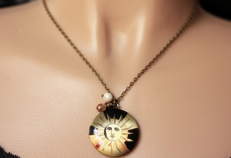 Celestial Necklace. Sun Locket Necklace. Bronze Locket with | Etsy