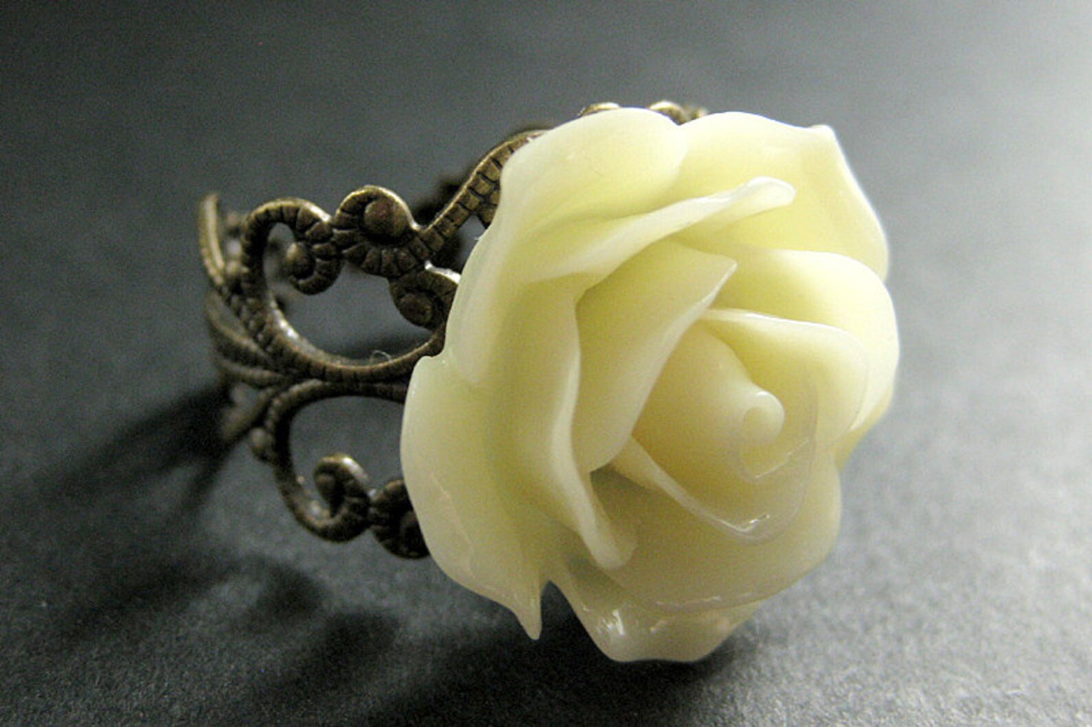 Ivory Rose Ring. Ivory Flower Ring. Adjustable Ring. Filigree - Etsy
