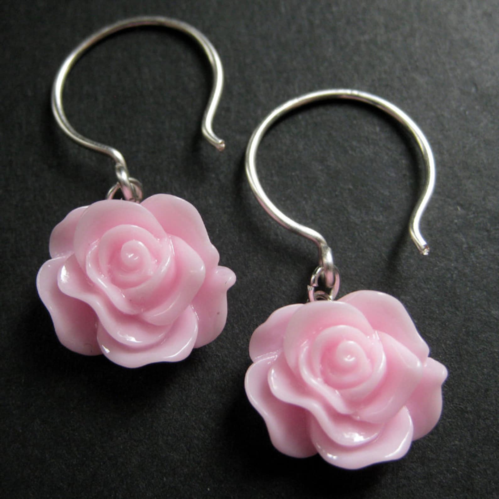 Rose Dangle Earrings in Silver. Rose Earrings. Flower - Etsy