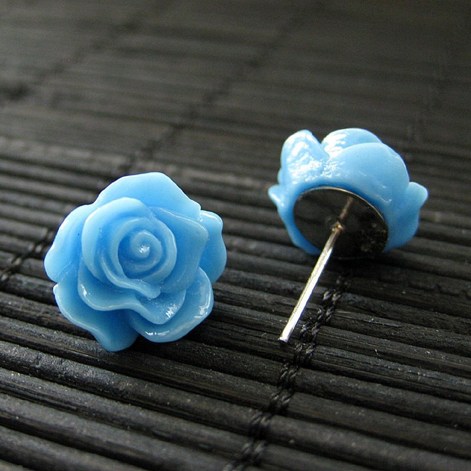 Flower Earrings: Blue Rose Earrings. Silver Post Earrings. Flower ...