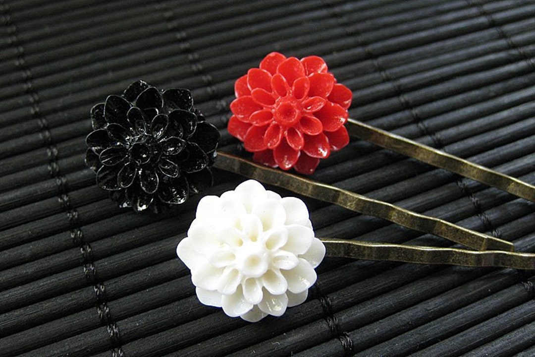 Black Tie Event Inspired Flower Hair Pins in Red, Black and White ...