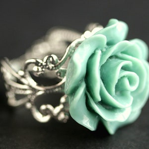 Sage Green Rose Ring. Sage Green Flower Ring. Adjustable Ring. Floral ...