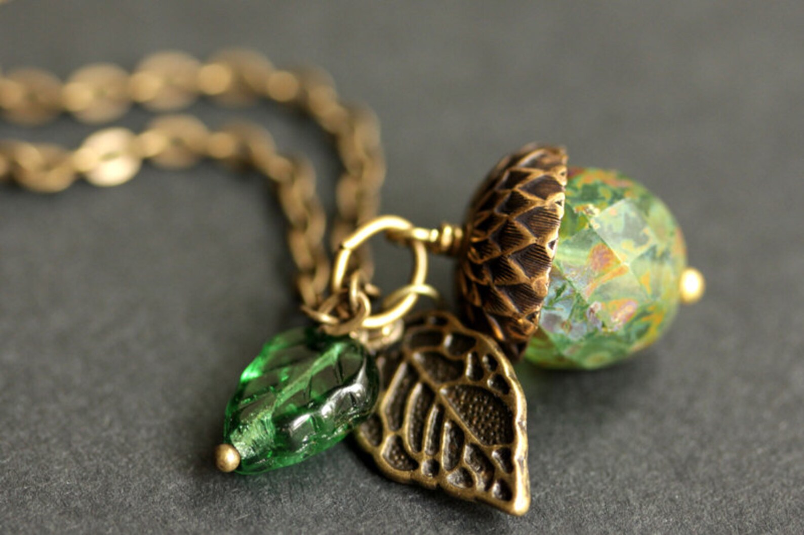 Acorn Necklace. Evergreen Acorn Pendant. Crystal Acorn Charm - Etsy