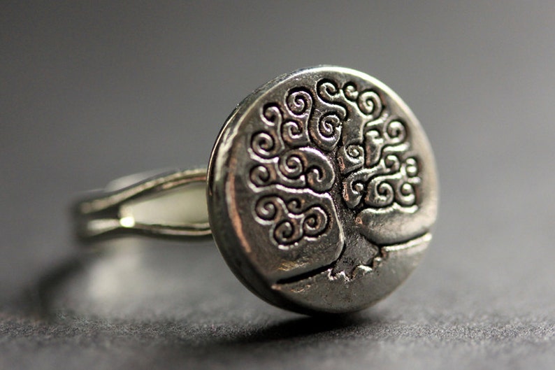 Tree of Life Ring. Tree Button Ring. Tree Ring. Silver Button Ring ...