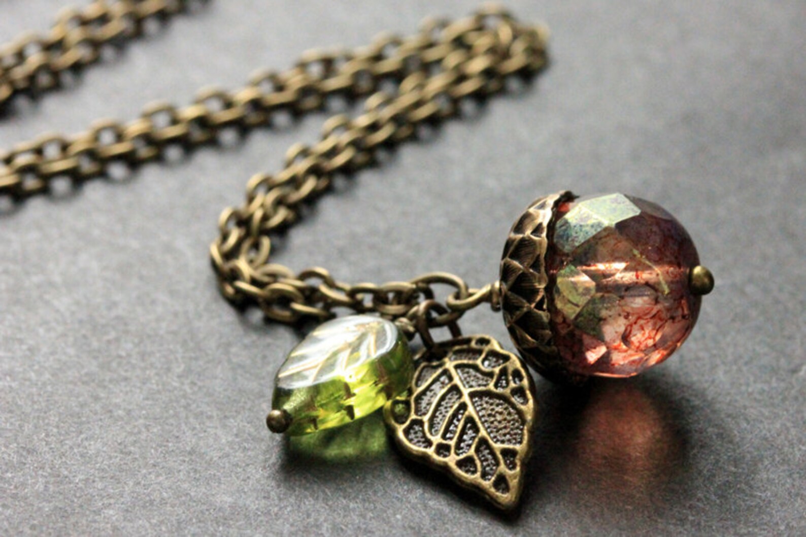 Cherry Pink Acorn Necklace. Crystal Acorn Necklace. Acorn - Etsy
