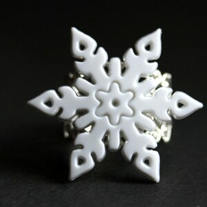 Snowflake Ring. White Snowflake Christmas Ring. Snow Flake Ring. Silver ...