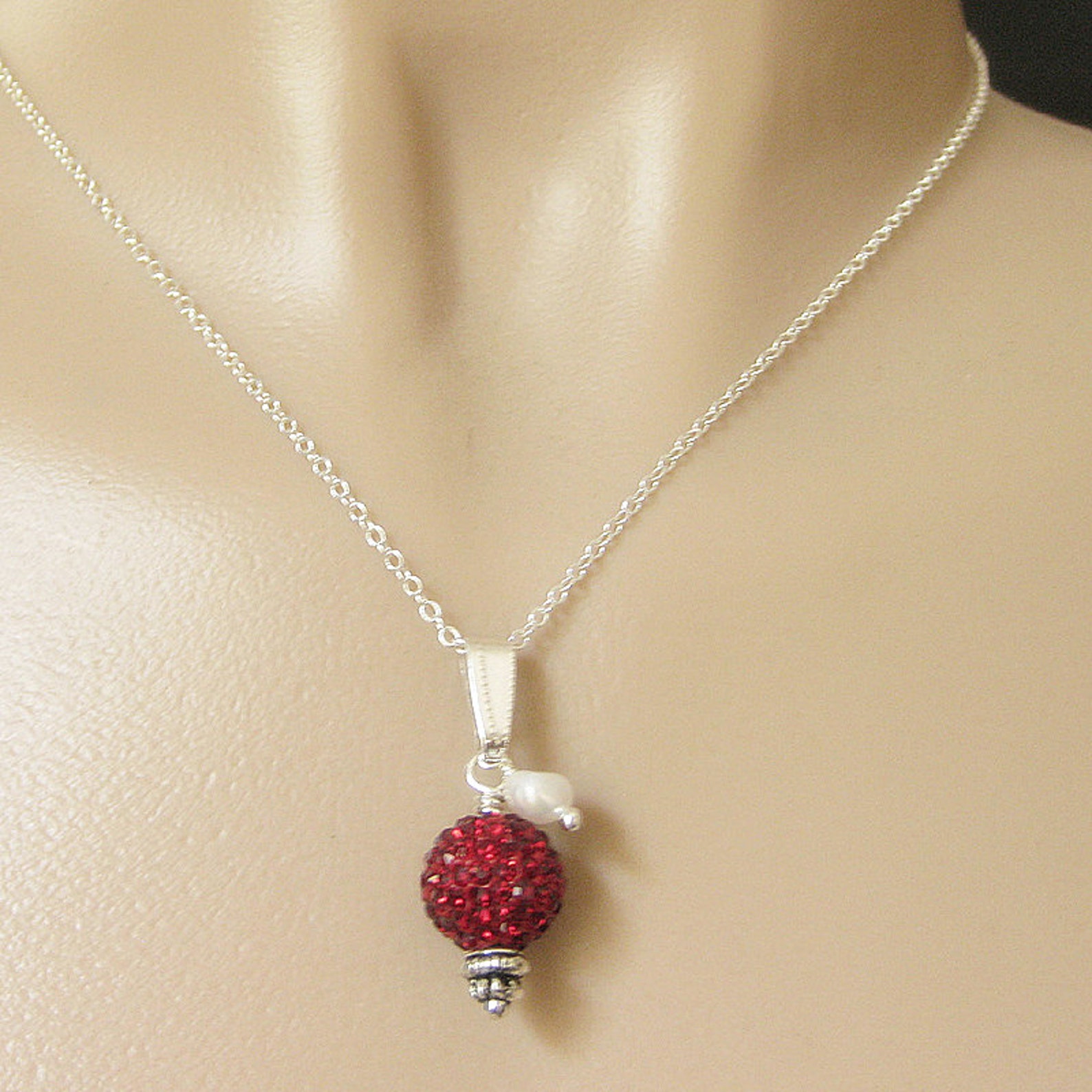 Red Kissing Ball Necklace. Red Necklace. Red Rhinestone Necklace With ...