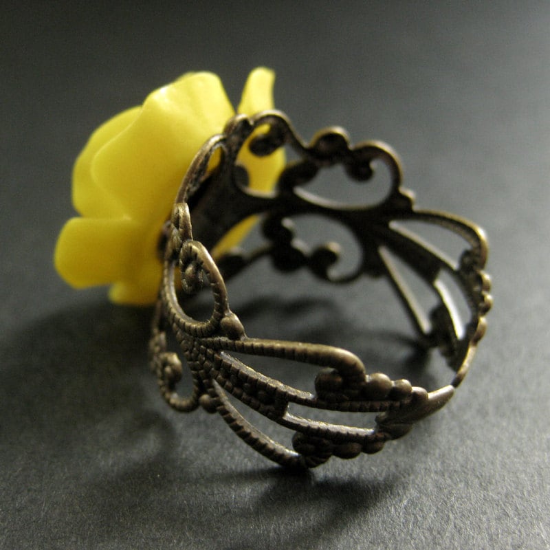 Yellow Rose Ring. Yellow Flower Ring. Filigree Ring. - Etsy