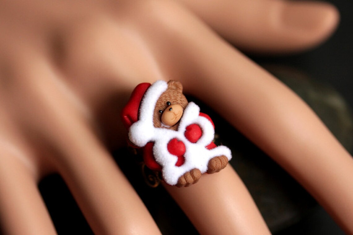 Holiday Teddybear Ring. Christmas Ring. Santa Teddy Ring. | Etsy