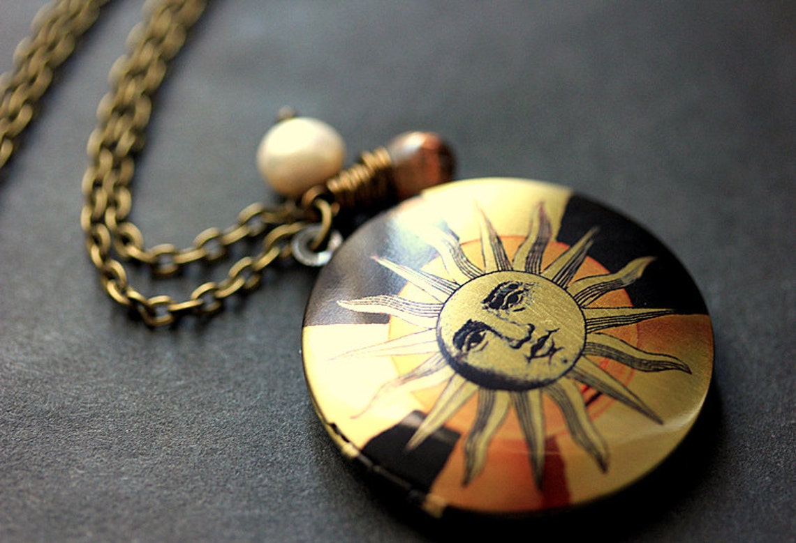 Celestial Necklace. Sun Locket Necklace. Bronze Locket With - Etsy