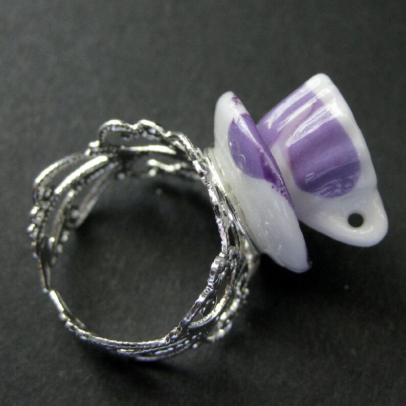 Teacup Ring. China Cup Ring With Purple Splat. Silver Filigree ...