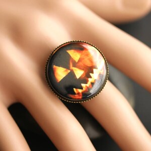 Fiery Jack O Lantern Ring. Halloween Ring. Orange Ring. Graphic Button Ring. Adjustable Ring ...