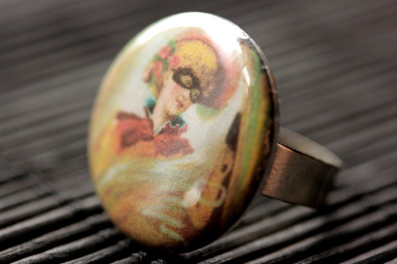 Halloween Ring. Costume Masquerade Ring. Vintage Print Button | Etsy