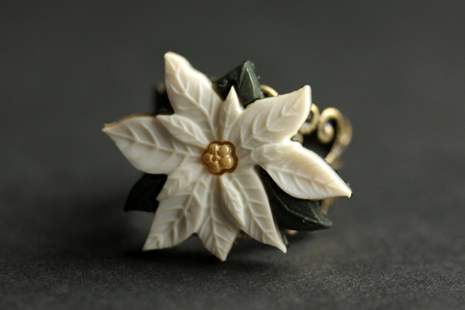 White Poinsettia Flower Ring. Christmas Ring. White Flower Ring ...