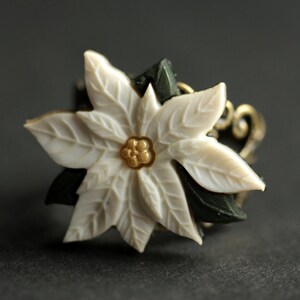 White Poinsettia Flower Ring. Christmas Ring. White Flower Ring ...