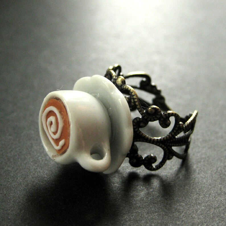 Spiral Latte Ring. White Teacup Ring. Creamed Coffee Ring With - Etsy