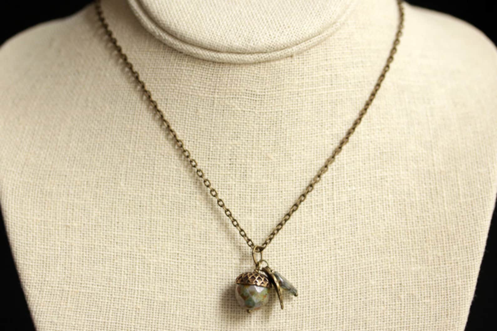 Acorn Necklace. Rainforest Acorn Pendant. Crystal Acorn Charm Necklace ...
