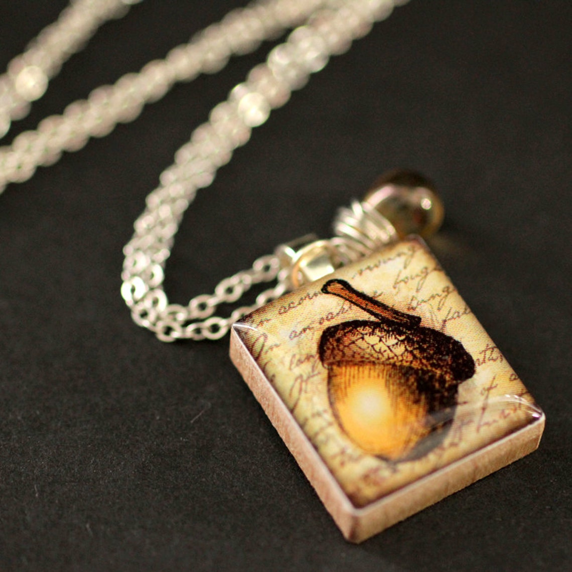 Acorn Necklace. Scrabble Tile Necklace. Acorn Charm Necklace With Brown ...