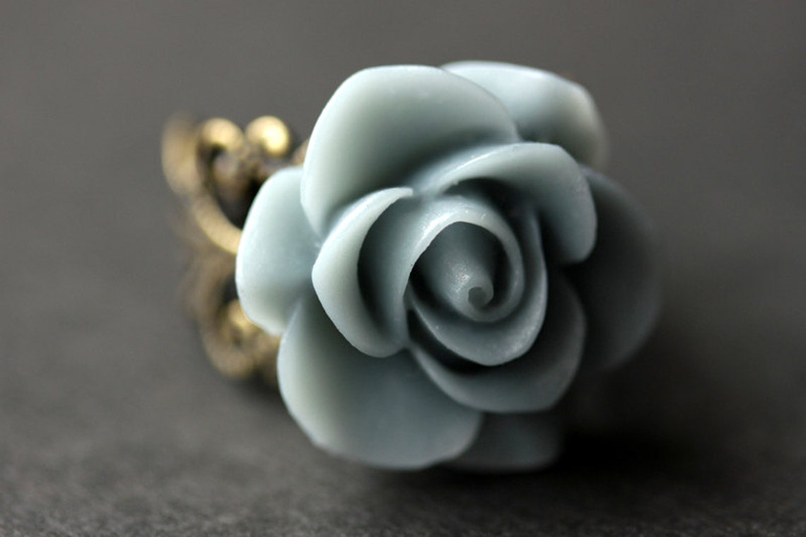 Gray Blue Rose Ring. Blue Grey Flower Ring. Gold Ring. Silver Ring ...