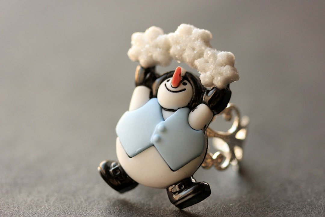 Snowman Ring. Winter Ring. Snowflake Ring. Holiday Ring. Adjustable ...