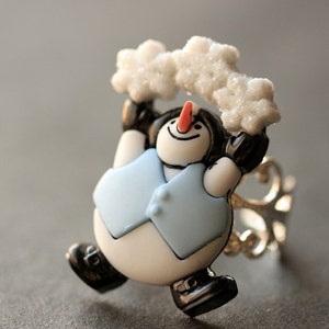 Snowman Ring. Winter Ring. Snowflake Ring. Holiday Ring. Adjustable ...