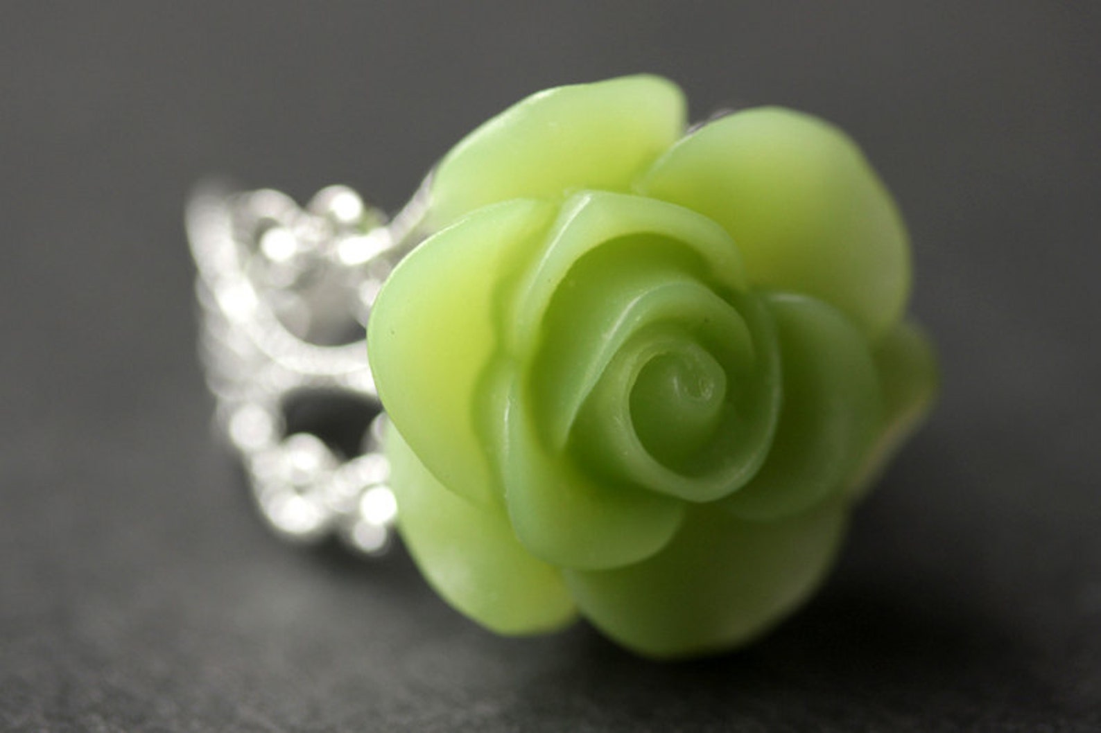Sage Green Rose Ring. Green Flower Ring. Gold Ring. Silver Ring. Bronze ...