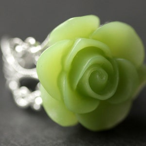 Sage Green Rose Ring. Green Flower Ring. Gold Ring. Silver Ring. Bronze ...