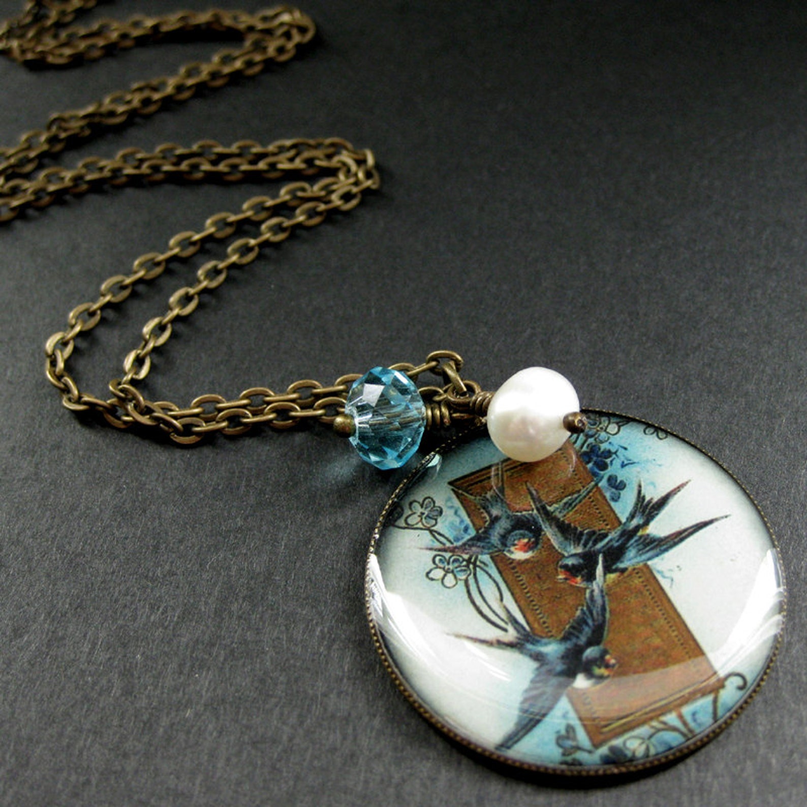 Blue Bird Necklace. Bluebird Pendant Necklace With Fresh Water - Etsy