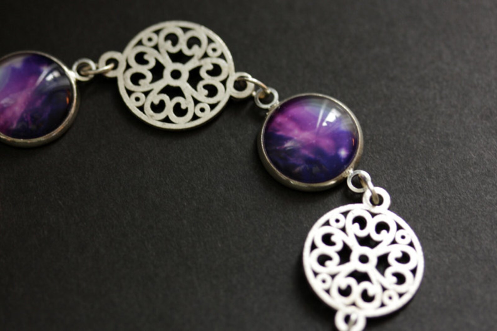 Cosmic Cloud Bracelet in Silver. Universe Charm Bracelet. Purple ...