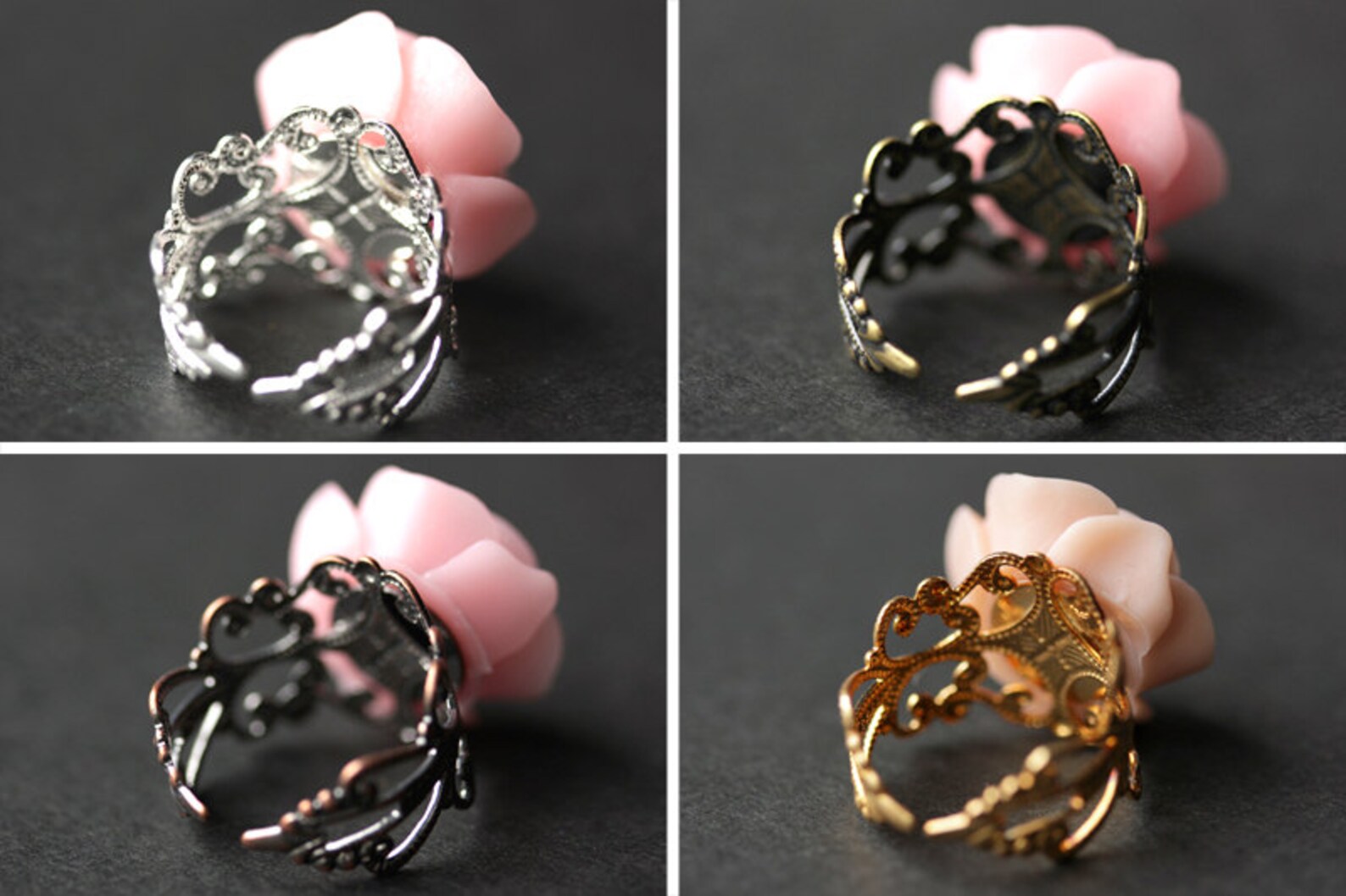Pink Rose Ring. Light Pink Flower Ring. Gold Ring. Silver Ring. Bronze ...