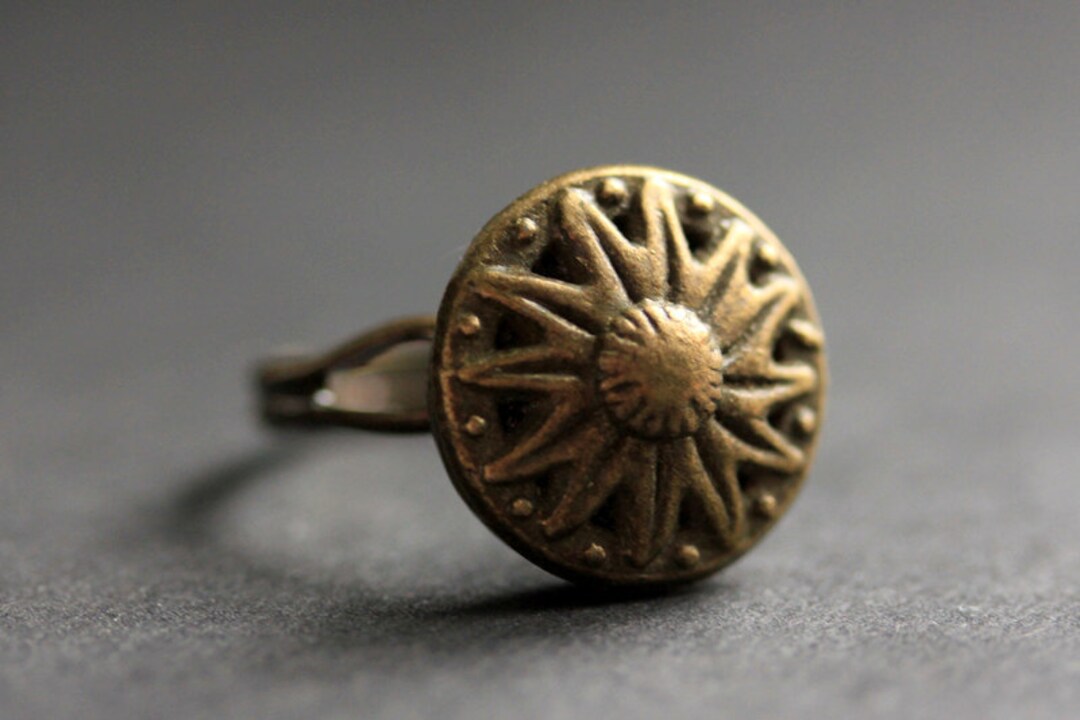 Bronze Sun Ring. Sun Button Ring. Bronze Button Ring. Adjustable Ring ...
