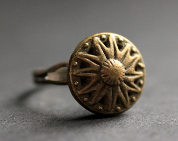 Bronze Sun Ring. Sun Button Ring. Bronze Button Ring. Adjustable Ring ...