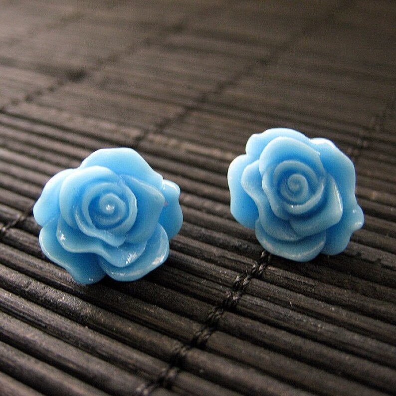 Flower Earrings: Blue Rose Earrings. Silver Post Earrings. Flower ...