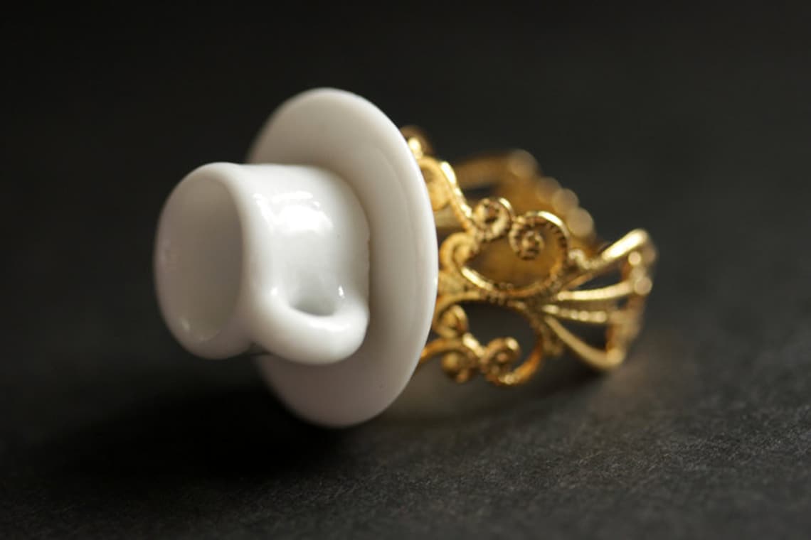 Coffee Cup Ring. Porcelain Cup and Saucer Ring. White Cup - Etsy