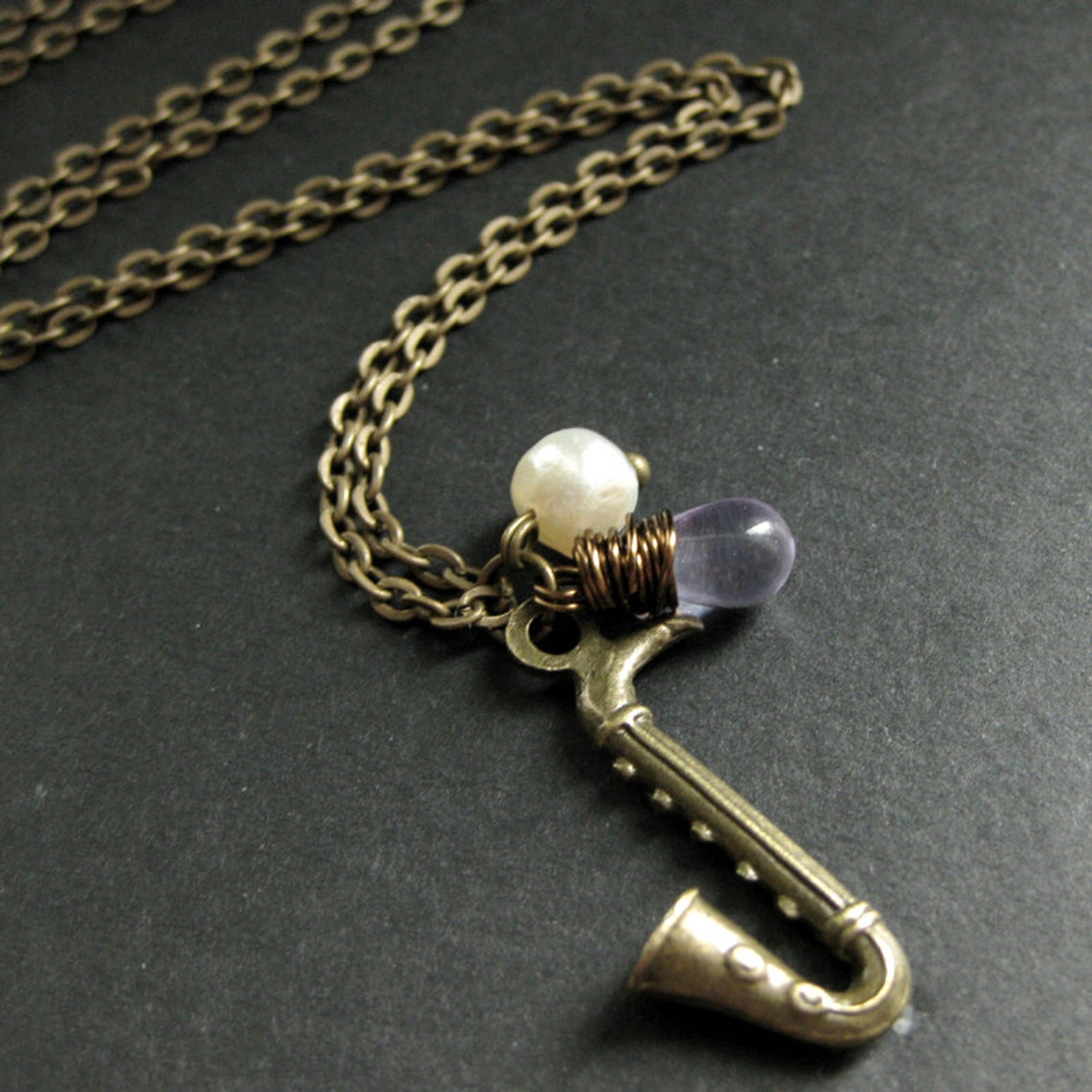 Saxophone Necklace. Band Necklace. Horn Necklace. Music Necklace With ...