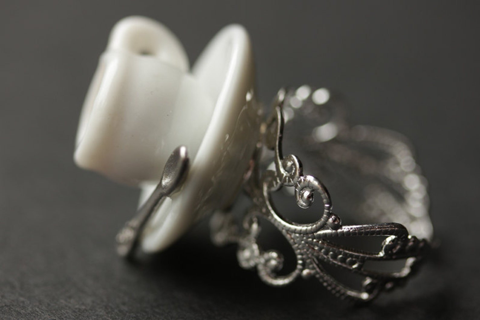 Coffee Cup Ring. Coffee Ring. White Teacup Ring With Coffee - Etsy