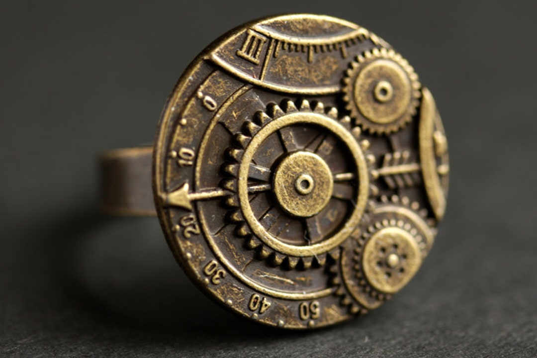 Clockwork Gears Ring. Steampunk Ring. Handmade Button Ring. Bronze Ring ...