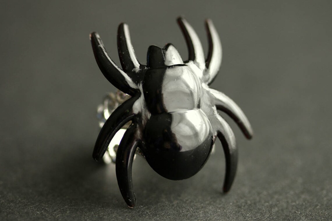 Black Spider Ring. Halloween Ring. Filigree Ring. Adjustable Ring. Gold ...