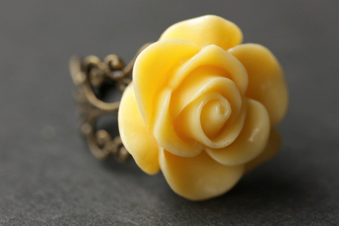 Yellow Rose Ring. Yellow Flower Ring. Gold Ring. Silver Ring. - Etsy